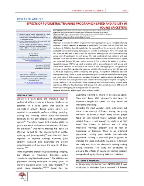 Pdf Effects Of Plyometric Training Program On Speed And Agility In Young Cricketers