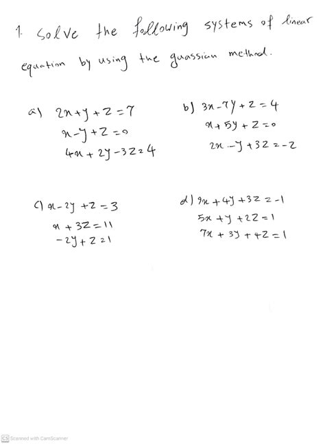 Solved 1 Solve The Following Systems Of Linear Equation By