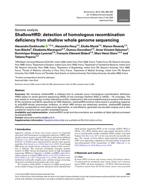 Pdf Shallowhrd Detection Of Homologous Recombination Deficiency From Shallow Whole Genome