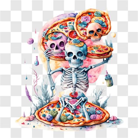 Download Artistic Depiction Of Skeletons And Pizza Slices Png Online