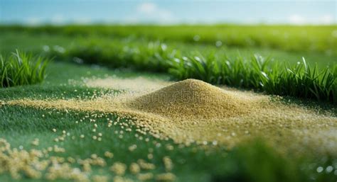Fertilizer Pellets On Green Grass Closeup View Healthy Crop