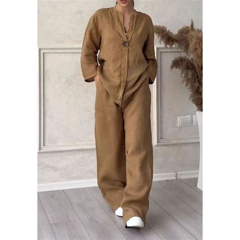 Купити Літній жіночий одяг великих розмірів 2024 року з бавовни та льону з двох предметів