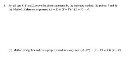 solved for all sets x y and z prove the given statements by