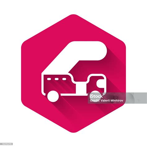 긴 그림자 배경으로 격리 된 비행기 탑승 아이콘에 대한 흰색 승객 사다리 공항 계단 여행 핑크 육각형 버튼 벡터 가루로 빻은에 대한 스톡 벡터 아트 및 기타 이미지 Istock