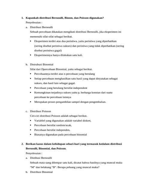 Tugas Distribusi Bernoulli Binomial Dan Poisson Pdf