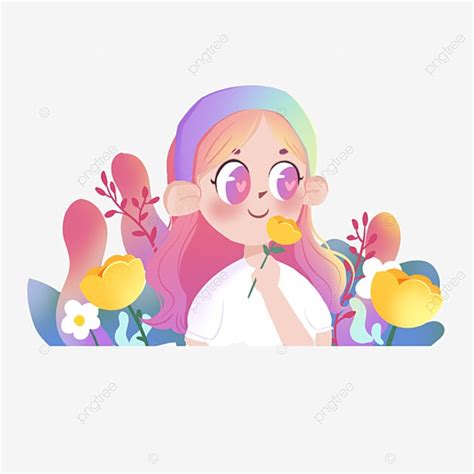 粉色手繪插畫女神節溫柔可愛美女花朵png 三八節 婦女節 女神節素材圖案，psd和png圖片免費下載