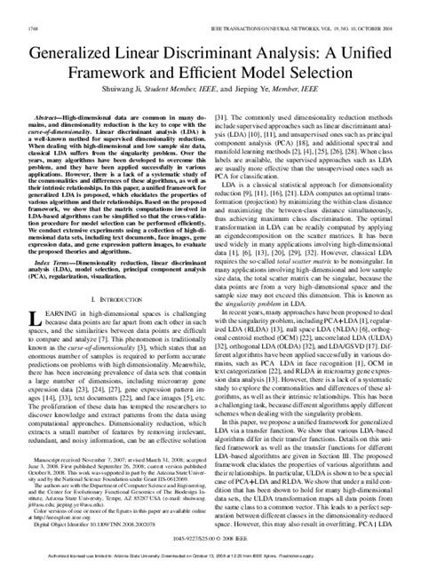 Pdf Generalized Linear Discriminant Analysis A Unified Framework And Efficient Model Selection