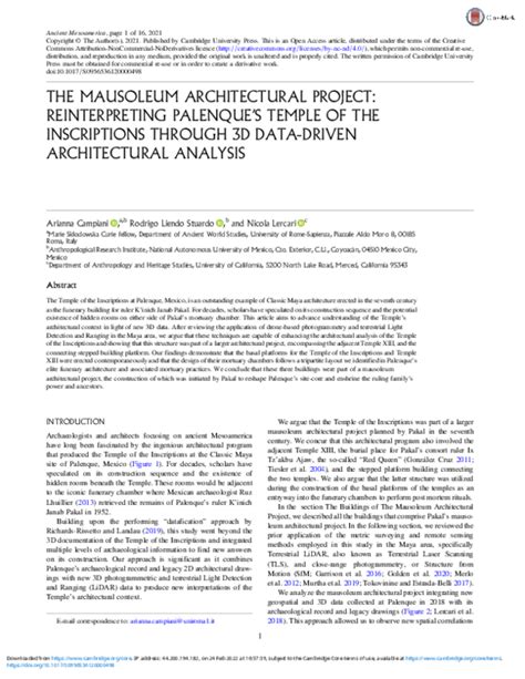 Pdf The Mausoleum Architectural Project Reinterpreting Palenques Temple Of The Inscriptions