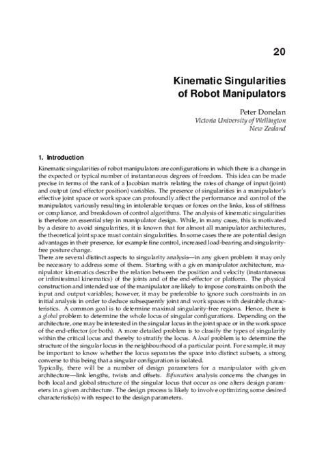 pdf kinematic singularities of robot manipulators