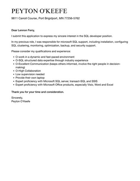 Sql Developer Cover Letter Velvet Jobs