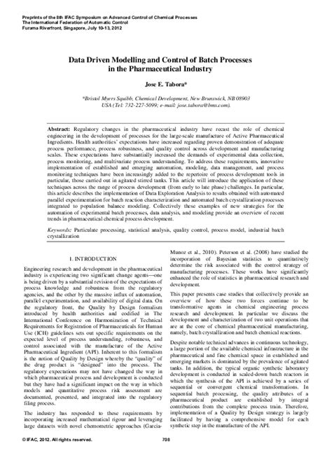 Pdf Data Driven Modelling And Control Of Batch Processes In The