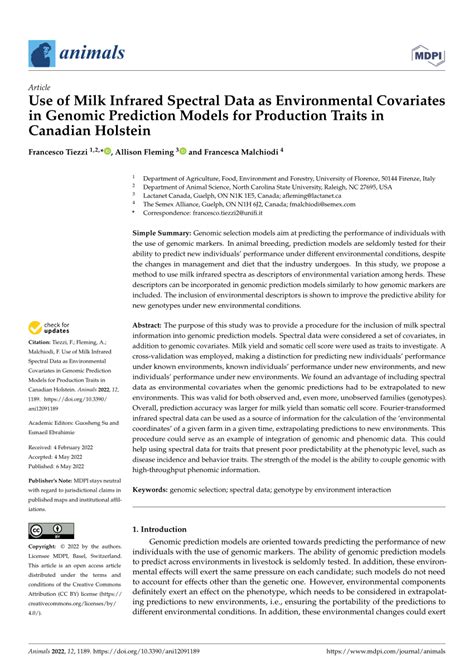 pdf use of milk infrared spectral data as environmental covariates in
