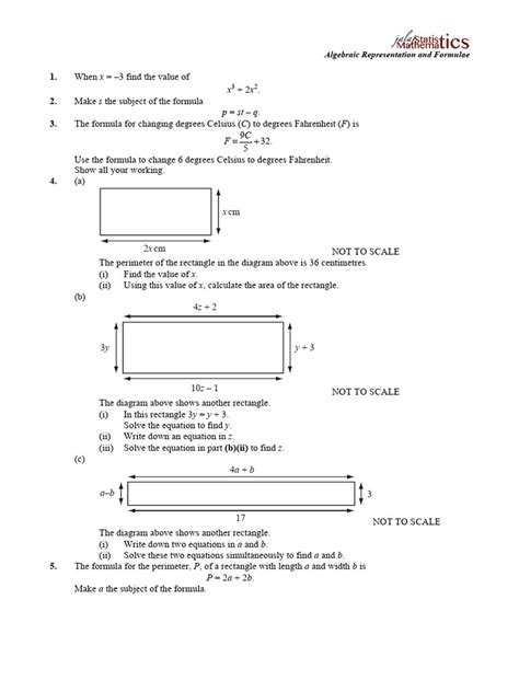Algebraic Representation And Formulae Pdf Area Equations