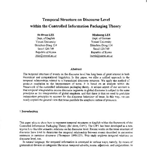 Temporal Structure On Discourse Level Within The Controlled Information Packaging Theory Acl