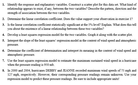Solved 1 Identify The Response And Explanatory Variables