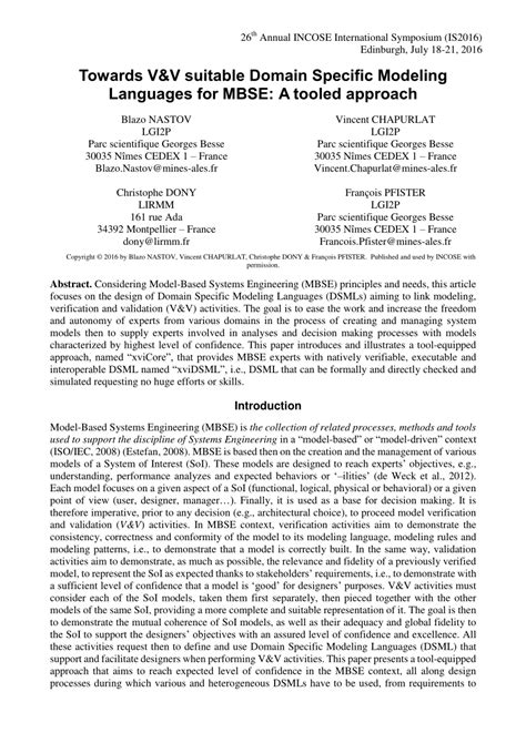 Pdf Towards Vandv Suitable Domain Specific Modeling Languages For Mbse A Tooled Approach