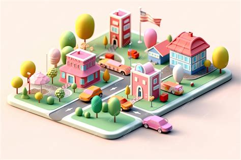 Premium Photo 3d Render Maps City Street Views Parks Trees Road