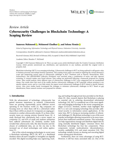 Pdf Cybersecurity Challenges In Blockchain Technology A Scoping Review