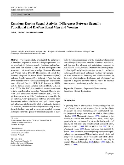 Pdf Emotions During Sexual Activity Differences Between Sexually