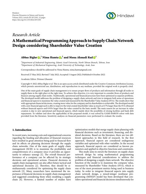 Pdf A Mathematical Programming Approach To Supply Chain Network Design Considering Shareholder