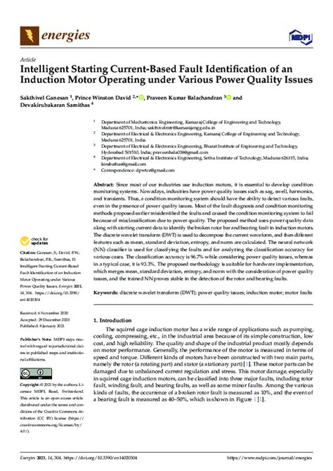 Pdf Intelligent Starting Current Based Fault Identification Of An Induction Motor Operating