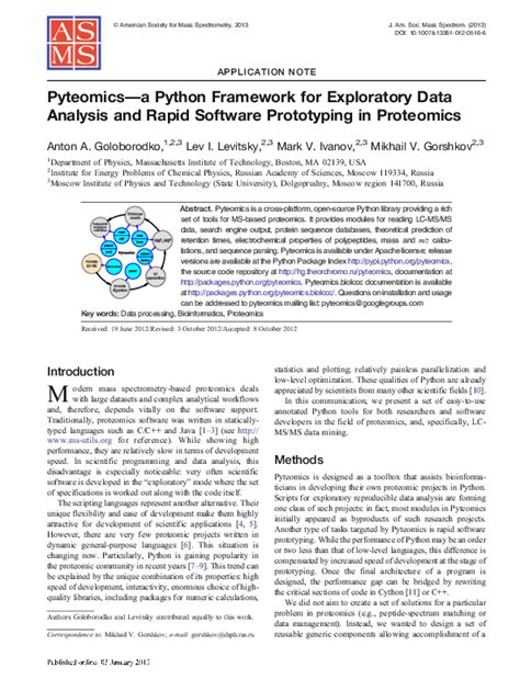 Pdf Pyteomics—a Python Framework For Exploratory Data Analysis And