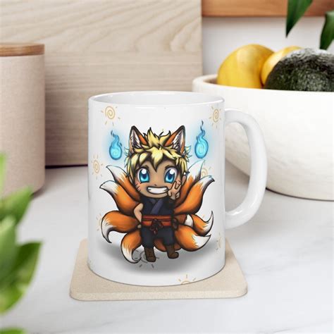 Anime Fox Spirt Ceramic Mug 11oz Anime Merch Kitsune Nine Tails Kawaii