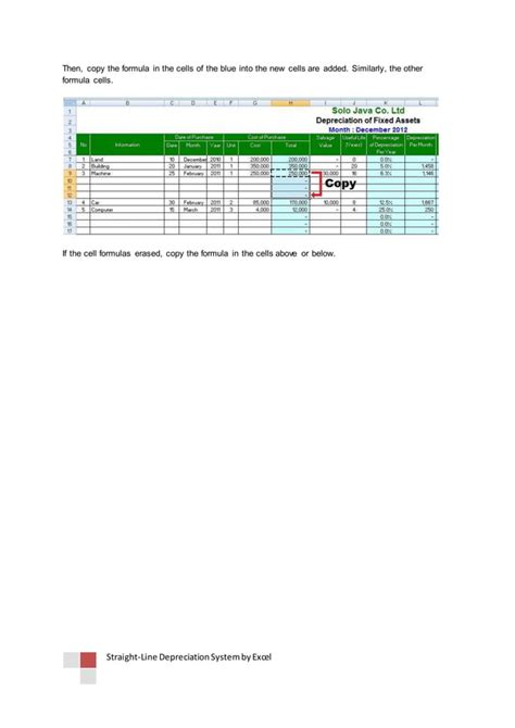 straight line depreciation system by excel ms word texs pdf