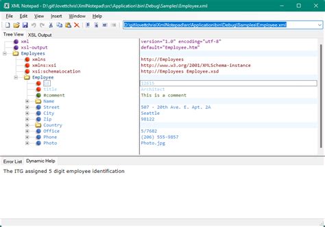 Dynamic Help XmlNotepad