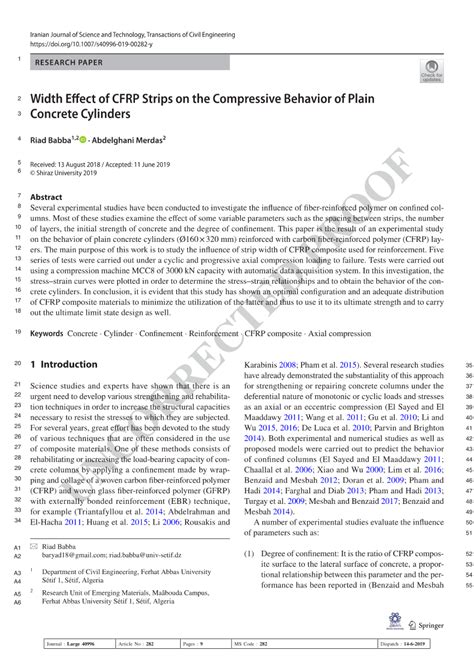Pdf Width Effect Of Cfrp Strips On The Compressive Behavior Of Plain Concrete Cylinders