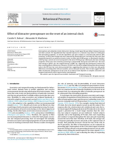 Pdf Effect Of Distracter Preexposure On The Reset Of An Internal Clock