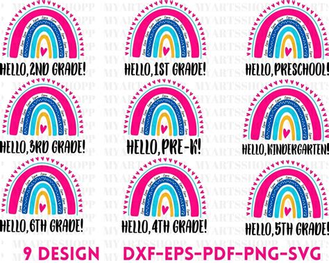 Rainbow Pink Hello Svg Bundle Boho Rainbow Svg Vector Etsy