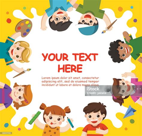 학교 돌아가기 아트 아이 귀여운 어린이 재미와 함께 그림을 얻을 준비가 광고 책자에 대 한 템플릿입니다 아이 들 관심 보세요 교과서에 대한 스톡 벡터 아트 및 기타 이미지