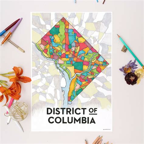 District Of Columbia Washington Dc Neighborhoods Map Art Etsy Map Art Print Colorful Map