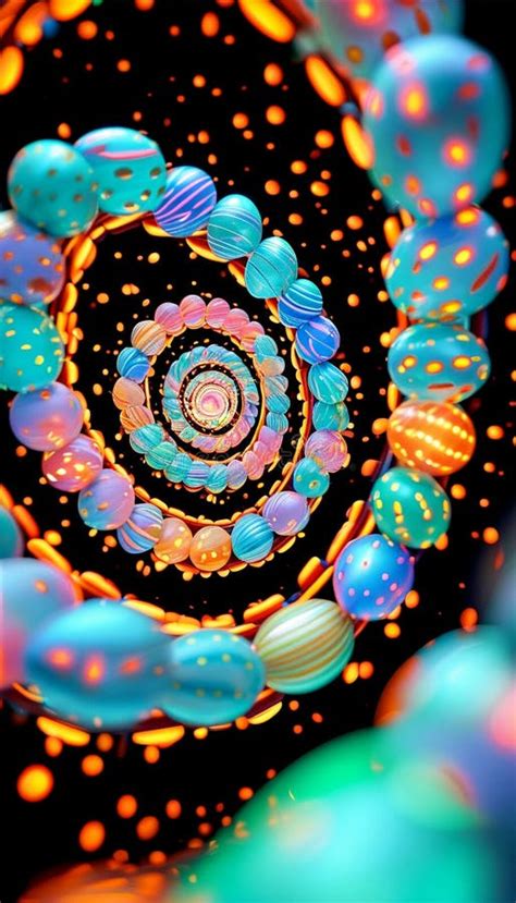 Colorful Spiral Of Vibrant Spheres Creating A Mesmerizing Visual Effect Stock Illustration