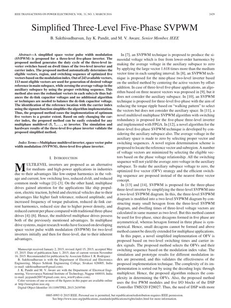 Pdf Simplified Three Level Five Phase Svpwm