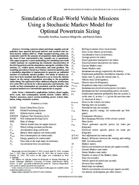 Pdf Simulation Of Real World Vehicle Missions Using A Stochastic Markov Model For Optimal
