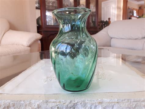 Vintage Green Glass Swirl Ribbed Vase Swirl Glass Ribbed Vase Etsy