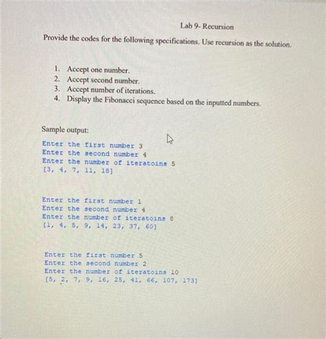 Solved Lab Recursion Provide The Codes For The Following Chegg Com