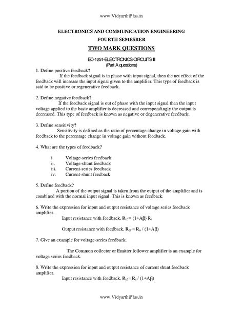 Electronic Circuits Ii Two Marks With Answers Vidyarthiplus V Blog A Blog For Students