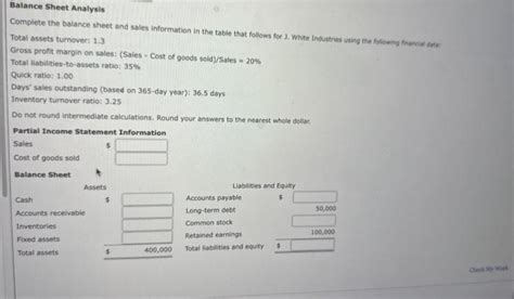 Solved Balance Sheet Analysis Complete The Balance Sheet