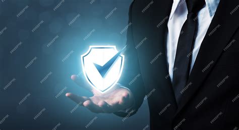 Premium Photo Businessman Holding Shield Protect Icon