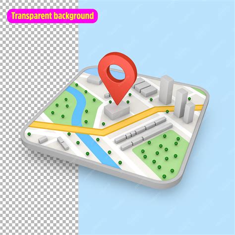 찾기 경로 표시 여행 목적지 네비게이터 3d 렌더링이 있는 빨간색 위치 핀 기호 아이콘 및 Gps 탐색 지도 도로 방향 프리미엄 Psd 파일