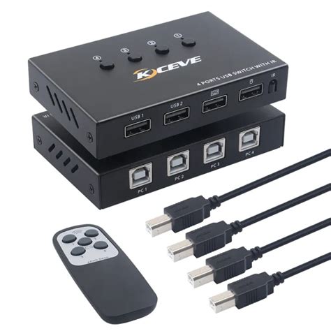 Usb Kvm Switch Usb 2 0 Switcher For Keyboard Mouse Printer 4 In 4 Out Port Sharing 4 Device Usb