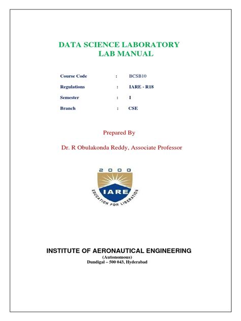 Data Science Laboratory Lab Manual Prepared By Dr R Obulakonda Reddy Associate Professor