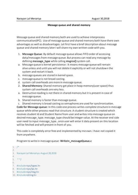 Message Queue And Shared Memory Docx Operating Systems Computer