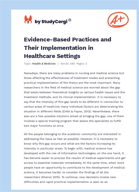 Evidence Based Practices And Their Implementation In Healthcare Settings Free Essay Example