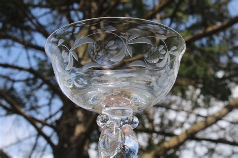 Heisey Moonglo Etch Lariat Champagne Glasses 1950s Vintage Crystal