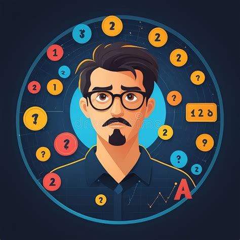 Puzzled Man Surrounded By Numbers And Question Marks Stock Illustration