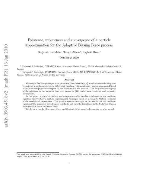 Pdf Existence Uniqueness And Convergence Of A Particle Approximation